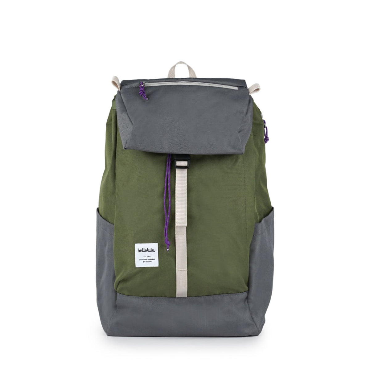 Hellolulu Saro Utility Flap Backpack M (Oil Green/Cool Gray) – The Planet Traveller