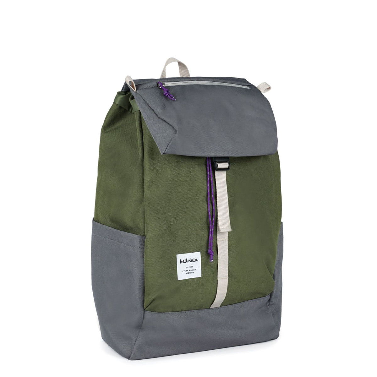 Hellolulu Saro Utility Flap Backpack M (Oil Green/Cool Gray) – The Planet Traveller